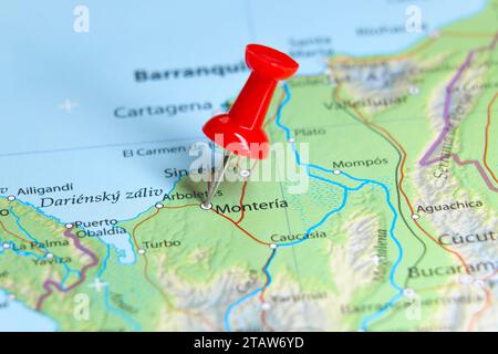Monteria, Colombia pin on map Stock Photo - Alamy