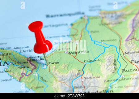 Turbo, Colombia pin on map Stock Photo - Alamy
