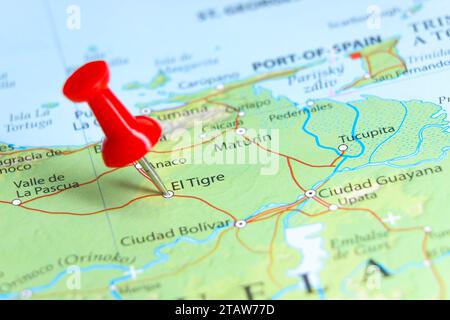 El Tigre, Venezuela pin on map Stock Photo - Alamy