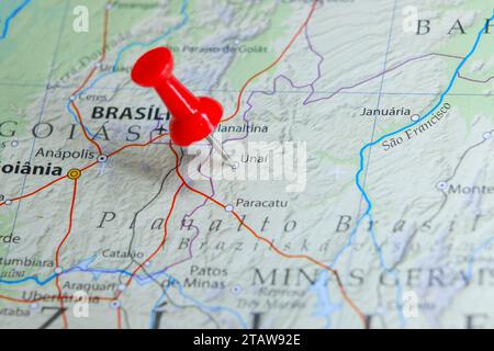 Unai, Brazil pin on map Stock Photo - Alamy