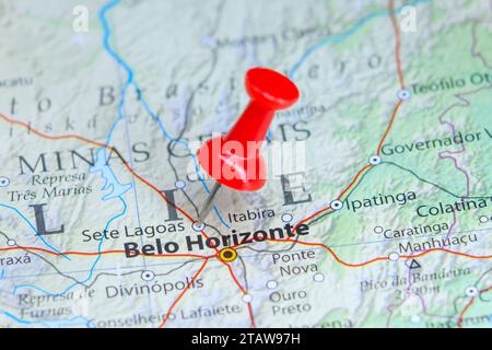 Sete map. Close up of Sete map with red pin. Map with red pin point of ...