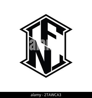 FN Letter Logo monogram hexagon shield shape up and down with crown castle isolated style design ...
