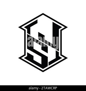 JS Letter Logo monogram hexagon shield shape up and down with sharp ...