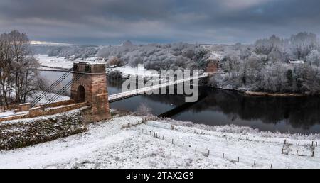 The recently refurbished Union Chain Bridge crossing the River Tweed ...