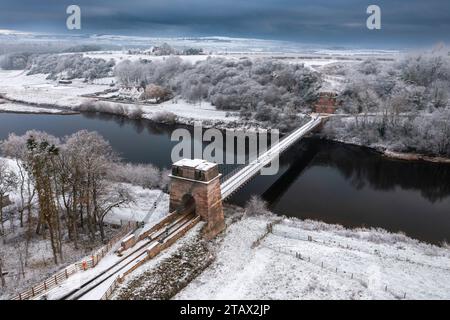 The recently refurbished Union Chain Bridge crossing the River Tweed ...