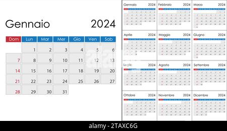 Italian calendar planner for 2024. Italian language, week starts from ...