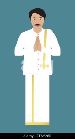South indian dhoti man holding sparkler 2D linear cartoon character ...