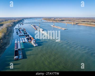 Tugboat and Barges on Ohio River at Wheeling, WV Stock Photo - Alamy