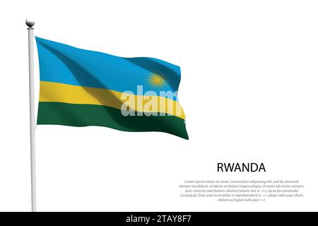 flag of republic of Rwanda on flagpole waving in wind. Holiday design ...