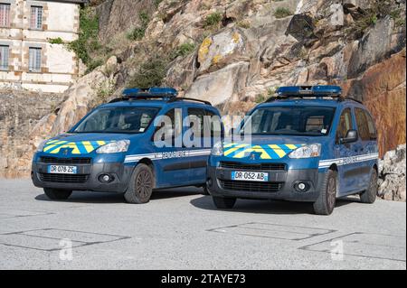 Detail of two French police van Peugeot Partner Multisapce 2nd gen B ...