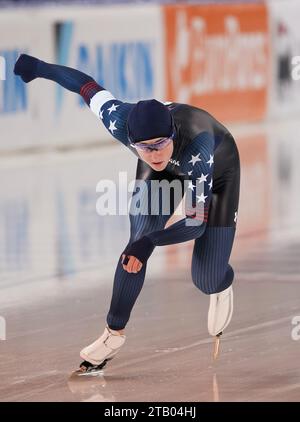 Kimi Goetz (USA) in action on 1000m during ISU World Cup Speed Skating ...