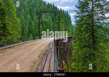 One of the many high trestles along the Hiawatha Scenic Bike Trail ...