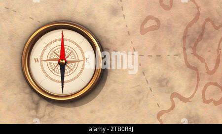 Vintage style compass needle spinning on old map Stock Photo - Alamy
