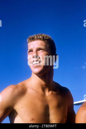DETROIT, MI - AUGUST, 1956: American diver Jerry Harrison goes into his ...