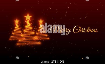 Abstract golden christmas tree on gradient red background with copy ...