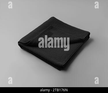 Terry black towel template with a label on a metal tube, hanging ...
