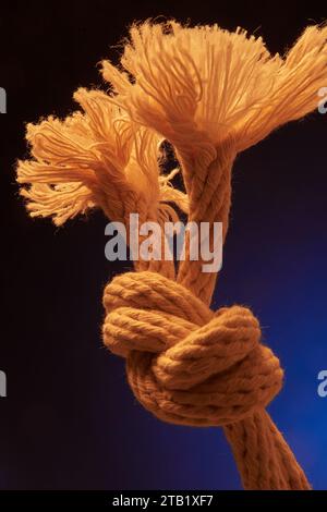 Ends of frayed rope bound together with a bow Stock Photo - Alamy
