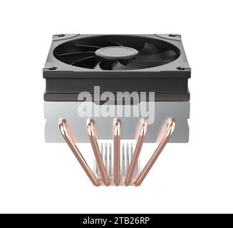 Low-profile computer processor cooler with five copper heat pipes on a ...