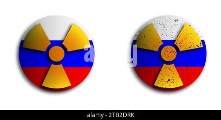 Russian flag with radiation symbol. Radioactive contamination symbol ...
