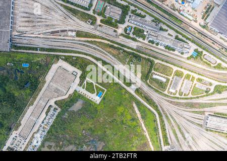 An aerial view of Wuhan Metro high-speed train depot in China Stock ...