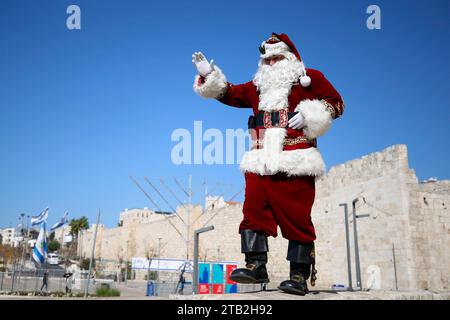 Israel Palestinians Christmas Palestinian Issa Qassisieh, dressed as ...