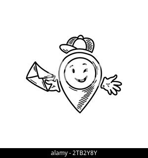 Cute line doodle location pin emoji. Set of freehand sketch pinpoints ...