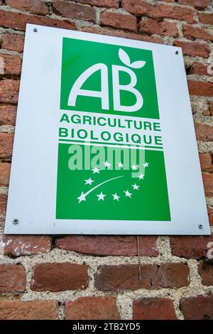 Sign “Bio AB, Agriculture Biologique” (AB label, Organic Farming) at ...