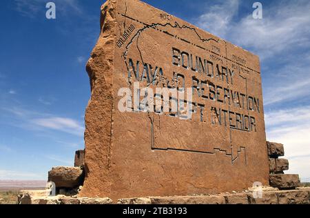 Navajo Reservation boundary sign on a road trip in the Four Corners ...