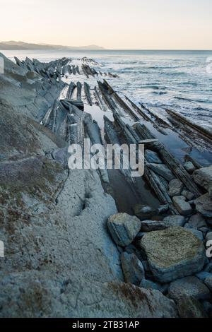 Detail of flysch, rocks of sedimentary origin that slide over each ...