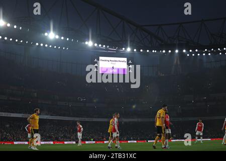 The electronic scoreboard shows VAR checking for a disallowed goal at ...