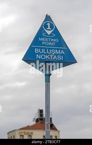 Number One Meeting Point Triangular Sign Pole Landmark Stock Photo - Alamy
