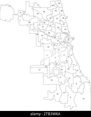 White wards map of the CHICAGO CITY COUNCIL, ILLINOIS Stock Vector ...