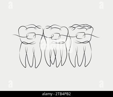 Teeth braces illustration drawing in linear style on beige color ...