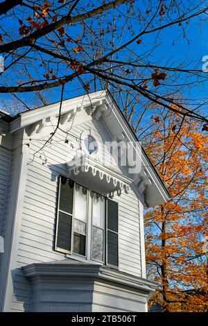 blue house building window porthole dormer window pane metal facade ...