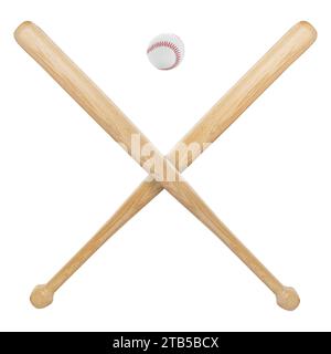 Baseball ball and two crossed wooden bats isolated on white Stock Photo ...