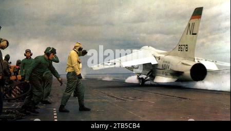 Vought F8U-2N Crusader of VF-154 in flight, circa in 1962 Stock Photo ...