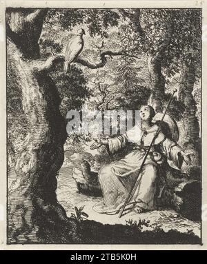 Vrouwelijke pelgrim ziet in het bos een tortelduif Stock Photo - Alamy