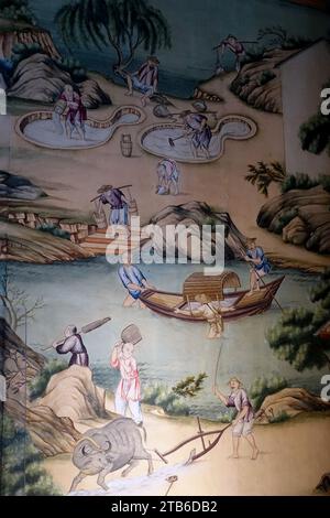 Wallpaper, Canton, China, first hung in 1769. painting on mulberry bark ...