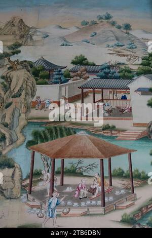 Wallpaper, Canton, China, first hung in 1769. painting on mulberry bark ...