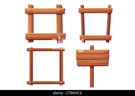 Set wooden frames borders from planks with rope and nails. Wood boards ...