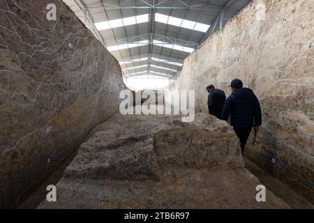 (231205) -- JINGMEN, Dec. 5, 2023 (Xinhua) -- This aerial photo taken ...