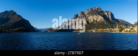 Panorama view of Lecco on the shores of Lake Como with mountain ...