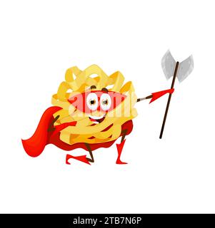 Cartoon fettuccine italian pasta superhero character. Isolated vector ...