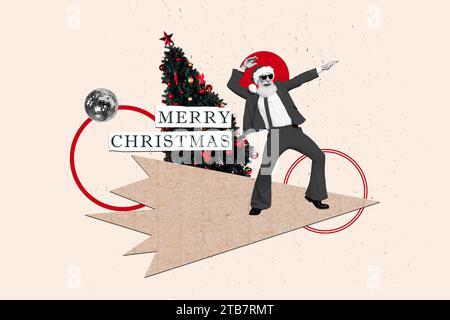 Creative collage picture of aged cheerful santa hands hold coffee mugs ...