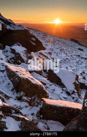 Snow covered moorland at Sourton Tor in Dartmoor National Park, Devon ...