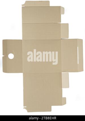 Carton paper box unfolded with crease lines isolated on white studio ...