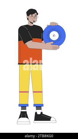 Record vinyl holding linear cartoon character hands illustration Stock ...