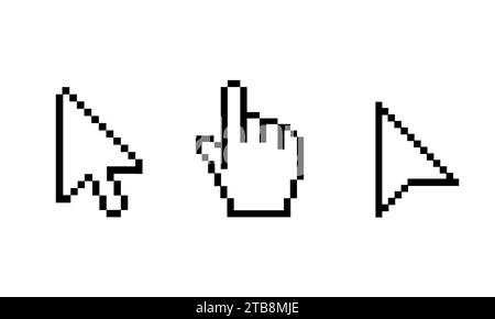 Hand cursor pixel 3D. Hand arrow pixelated cursor. Forefinger, index finger cursor. Vector ...
