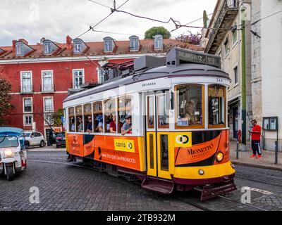 Trolley at the Portas do Sol Viewpoint in the old town Alfama District ...