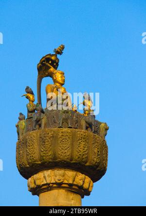 Nepal, Kathmandu: statue of King Pratap Malla with his four sons on a ...